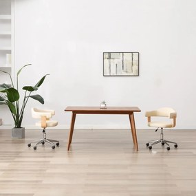 vidaXL Otočné jídelní židle 2 ks ohýbané dřevo a textil [3054896] Barva: krémová