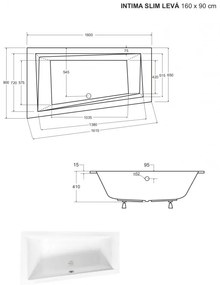 BESCO Asymetrická vana INTIMA SLIM Nožičky k vaně - Bez nožiček, Rozměr vany - 160 × 90 cm, Způsob provedení - Levé VANINTI16SLIML