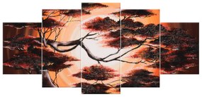 Gario Ručně malovaný obraz Strom při západu slunce - 5 dílný Rozměry: 150 x 70 cm