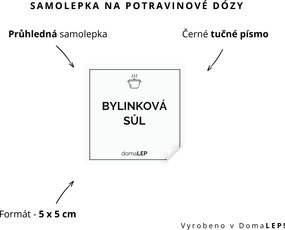 BYLINKOVÁ SŮL - omyvatelná samolepka na dózu, výběr rozměrů Ø 5 cm / 5 x 5 cm / 6 x 8 cm | DomaLEP tvar: ČTVEREC, barva: PRŮHLEDNÁ - ČERNÉ písmo, velikost: š. 5 cm x v. 5 cm - tučné písmo