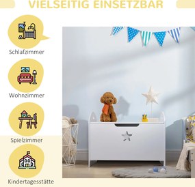 HOMCOM Dětský úložný box na hračky s flipovým víkem a bezpečnostním mechanismem 62x40x46,5 cm Prostorný prostor nosnost 20 kg Bílá