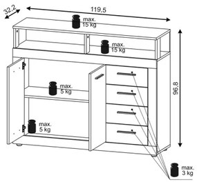 Komoda RUNA tmavě hnědá/antracit