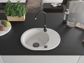Mexen Kevin, granitový dřez 586x458x190 mm, 1-komorový, bílá s černým sifonem, 6517581005-20-B