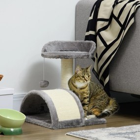 PawHut Malý Kočičí Škrabací Strom Výška 46 cm 2-Level Kočičí Strom s Škrabacím Sloupkem, Platfromami a Houpacím Míčkem 35,5x37x46 cm Šedá