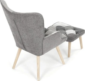 Relaxační křeslo ušák s podnožkou LYRO - šedá patchwork látka