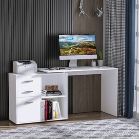 HOMCOM Bílý Moduární Rohový Rovný Stůl Jídelní Stůl 2 v 1 Počítačový Stůl 3 Šuplíky + 2 Polic MDF | Aosom
