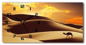 Wallmuralia Skleněné hodiny na stěnu Velbloud Sahara 60x30 cm