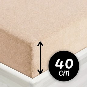 Froté napínací prostěradlo na extra vysokou matraci FR-033 Béžové 180 x 220 - výška 40 cm