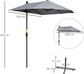 Outsunny 2 x 2 m půlkulatý slunečník slunečník s držákem voděodolný na zahradu terasu balkon, 100% polyester tmavě šedý |
