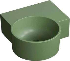 OMNIRES Ovo M+ - Umyvadlo 34x35 cm, bez přepadu, bez otvoru pro baterii, pravé, matná olivová OVO335UWPOL