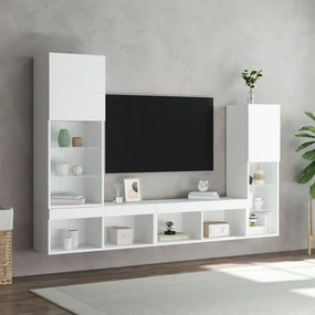 4dílná obývací stěna s LED osvětlením bílá kompozitní dřevo 3216654