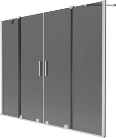 Mexen Velar Duo, 2-křídlová posuvná vanová zástěna 200 x 150 cm, 8mm šedé sklo, broušená ocel, 896-200-000-42-97