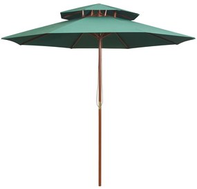 Dvoupatrový slunečník s dřevěnou tyčí, 270x270 cm, zelená - Default Title