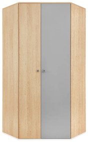 Rohová šatní skříň Peluga PL02, Barva dřeva: dub sušenkově hnědý / bílá lux + šedá