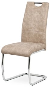 Jídelní židle, potah krémová látka COWBOY v dekoru vintage kůže, kovová chromova