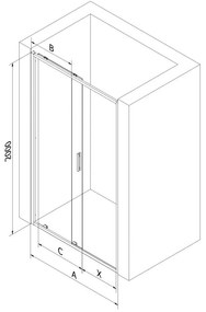 Mexen Exo, posuvné dveře do otvoru 120x200 cm, 6mm čiré sklo, černý profil, 8151-120-000-70-00