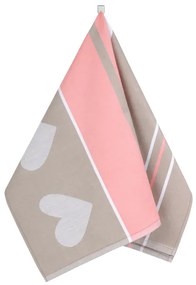 Bellatex Kuchyňská utěrka 1 ks 50x70 cm Srdce béžová, růžová,