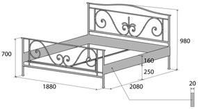 Nábytek ATIKA s.r.o. Kovová postel DAGMAR Povrchová úprava: na přání dle RAL, Rozměr: 160 x 200 cm