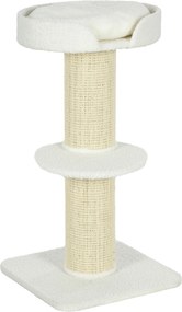 PawHut Kočičí škrabací strom Výška 91 cm 3-podlažní kočičí věž s odpočinkovou platformou a sisalovým sloupem 45x45x91 cm Krémová