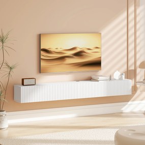 HOMCOM Zavěšený TV nábytek 180 cm, TV nábytek pro televizory až do 183 cm, 2 sklápěcí dveře, 180x25x22 cm, bílá