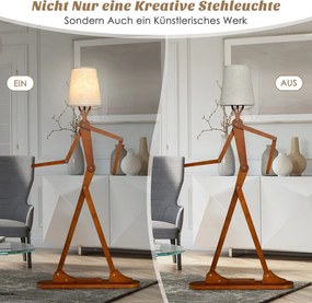 Costway 160 cm Vysoká dřevěná stojací lampa Dekorativní humanoidní rohová lampa