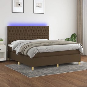 Box spring postel s matrací a LED tmavě hnědá 160x200 cm textil