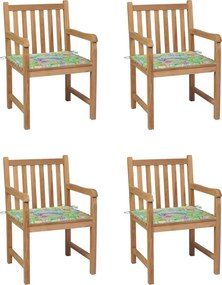 vidaXL Zahradní židle 4 ks podušky masivní teak [3073004] Barva: Vzor listí