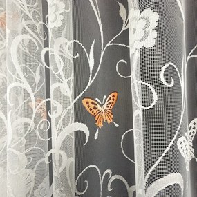 Hotová žakarová oblouková záclona bílá oranžové motýlky Ervi 7514