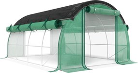 polytunelový skleník 4 x 3 x 2 m s ochrannou sítí proti slunci, rolovací boční stěny, plastový kryt, ocelový rám, zelený