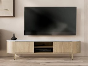TV stolek/skřínka Nisken 180 2D, Barva dřeva: dub cremona / mramor bílý + zlatá