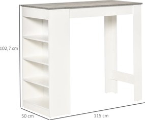 HOMCOM Barový stůl s vysokým bistro stolem a 4-podlažní policí Moderní melaminový stůl do kuchyně pro jídelnu a obývací pokoj 115x50x102,7 cm Bílá a …