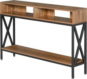 HOMCOM konzolový stůl do předsíně v industriálním designu s několika policemi 120 x 23,5 x 75 cm ořech