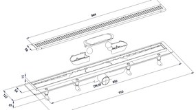 Sapho, INDY sprchový kanálek s nerezovým roštem, superflow, DN50, 910x122x65 mm
