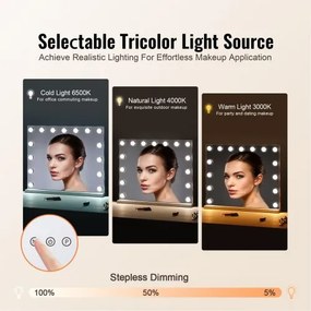 Hollywoodské toaletní zrcadlo se světly s USB stolním držákem na stěnu 57,9 × 46 cm