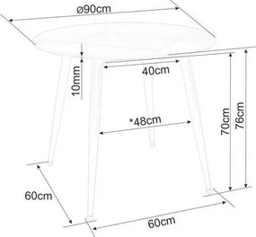 Jídelní stůl Rion - průměr 90 cm, mramor / černá