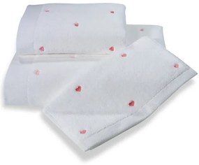 Soft Cotton Malý ručník MICRO LOVE 32x50 cm Bílá / růžové srdíčka, 550 gr / m², Česaná prémiová bavlna 100% MICRO