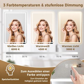Costway Koupelnové zrcadlo s osvětlením LED zrcadlo s 3 barvami světla a funkcí