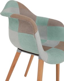 Křeslo, látka patchwork mentol/hnědá/buk, KADIR NEW TYP 5