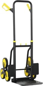 DURHAND Skládací schodišťový vozík 6 kol, 120 kg, stěhovací ocelový vozík s teleskopickými rukojeťmi, 44x38x106,5 cm, žlutý