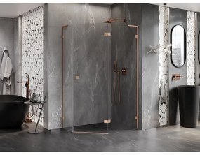 Mexen Lunar, L pravý výklopný pětiúhelníkový sprchový kout 100 x 80 cm, 8mm čiré sklo, profil měděná matná, 831L-100P-080L-65-00-P