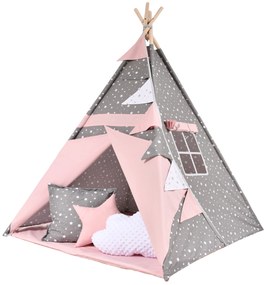 Dětský stan TEEPEE (TÝPÍ) RŮŽOVÝ S HVĚZDIČKAMI + doplňky
