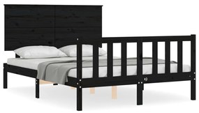 Rám postele s čelem černý 140 x 200 cm masivní dřevo,  3193405