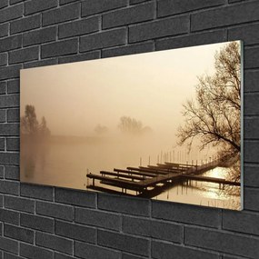 Obraz na skle Most Voda Mlha Krajina 100x50 cm