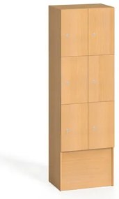 Dřevěná šatní skříňka S5 s odkládacími boxy, 6 boxů, 1700 x 600 x 420 mm, cylindrický zámek, buk