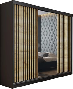 Posuvná skříň MALANI 200 - grafitový + dub Craft zlatý 200x205x59 cm