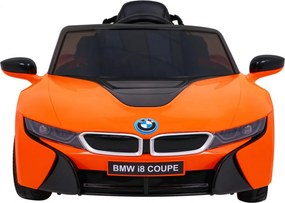 Ramiz Elektrické autíčko BMW i8 Lift oranžové + dálkové ovládání + pomalý rozjezd + 3bodové pásy + MP3 USB + LED