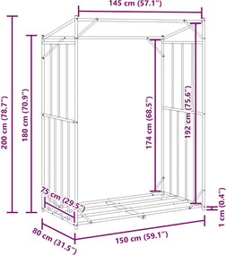 vidaXL Stojan na palivové dřevo s krytem proti dešti 150x80x200 cm