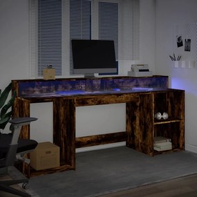 Psací stůl s LED kouřový dub 200 x 55 x 91 cm kompozitní dřevo 3309442