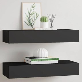 Nástěnné police se zásuvkou 2 ks černé 60 x 23,5 x 10 cm MDF 330258