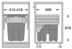 Odpadkový 2-koš Elegance, 2x27 l, 412-418x506x570, K45-šedý plast